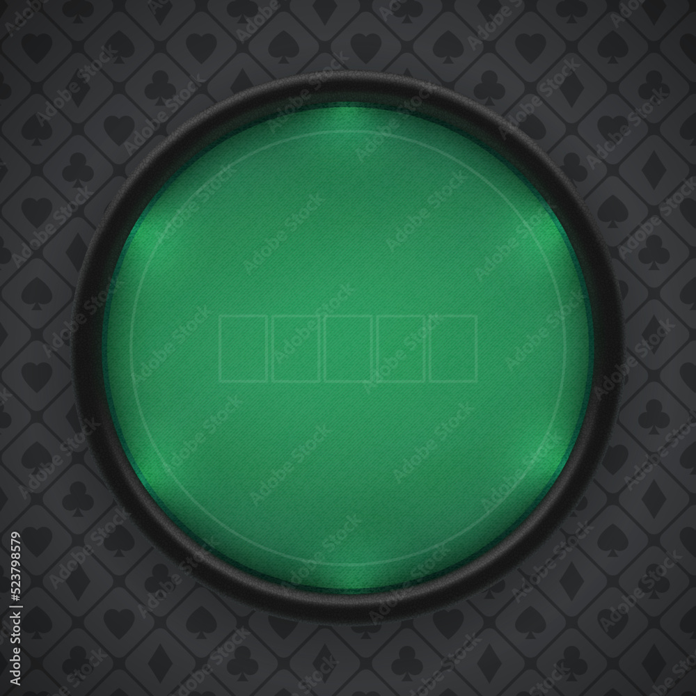 Poker table with round textured leather frame on a dark background ...