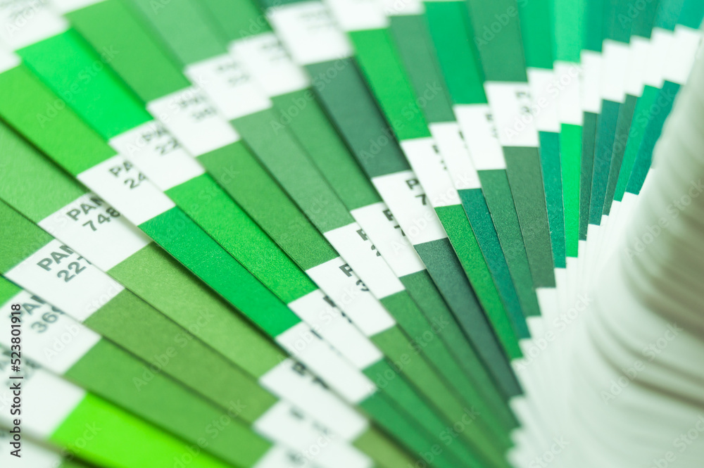 Berdsk, Russia - 9 feb 2022: Pantone color guide. Palette of green ...
