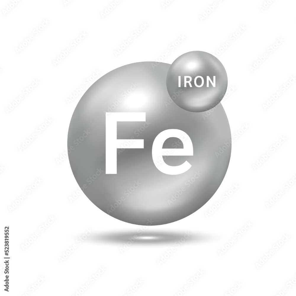 Iron molecule models silver and chemical formulas scientific element. Ecology and biochemistry ...
