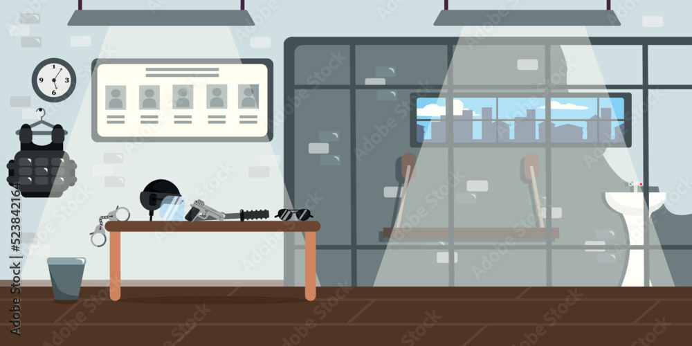 Vector illustration of a beautiful interior police station. Cartoon ...