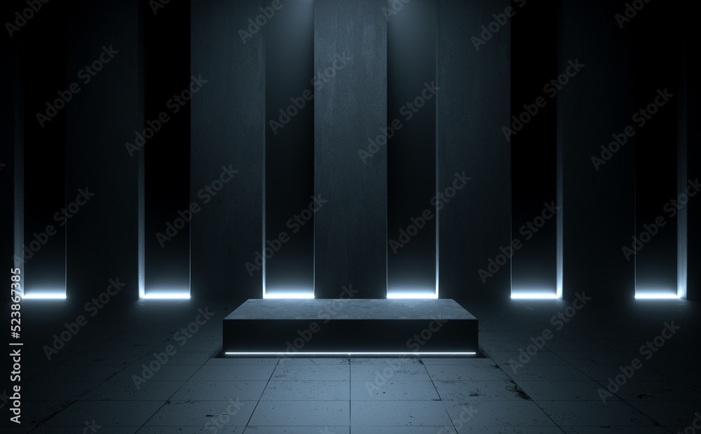 Modern Minimal Underground Black Concrete Empty Podium Stage Display On ...