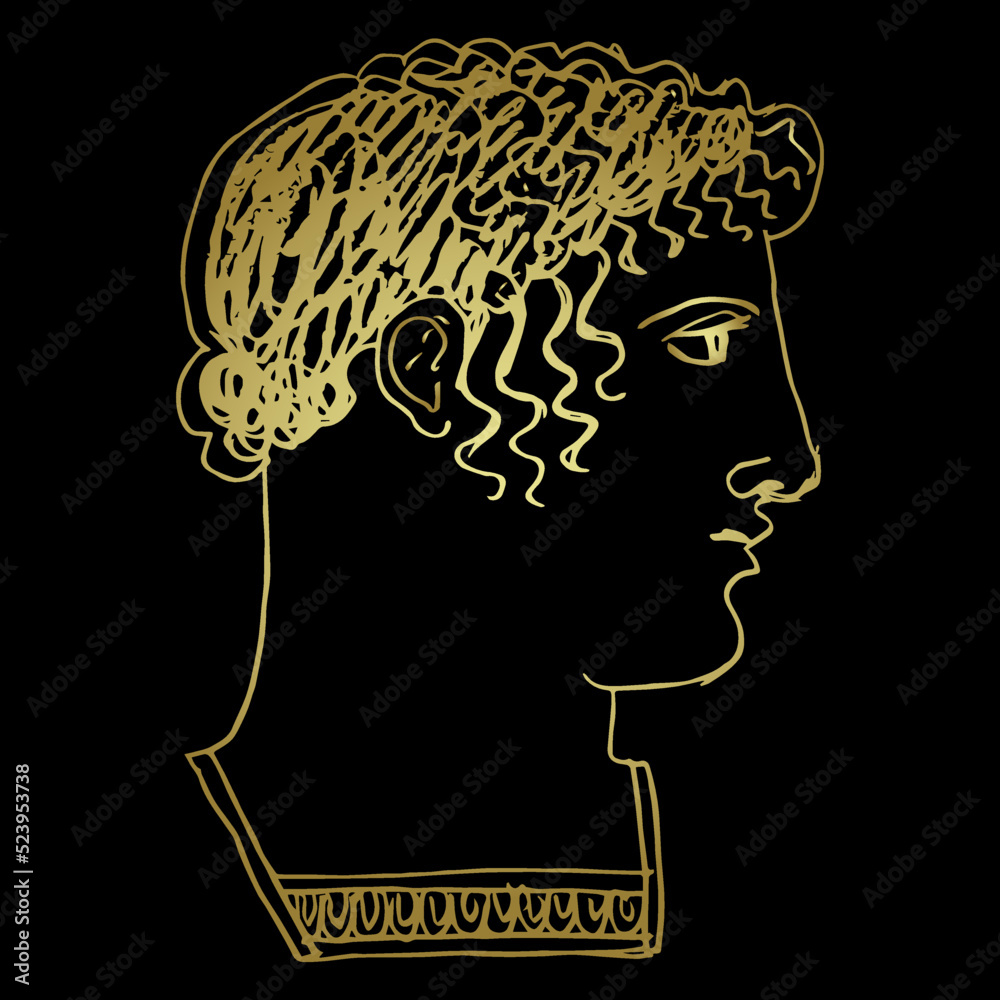 Head in profile of a young ancient Greek man. Achilles. Antique hero ...