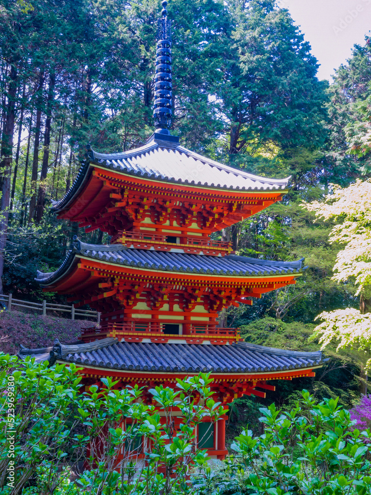 Three-storied pagoda at the Gansen-ji Tempke in Kizugawa City, Kyoto ...