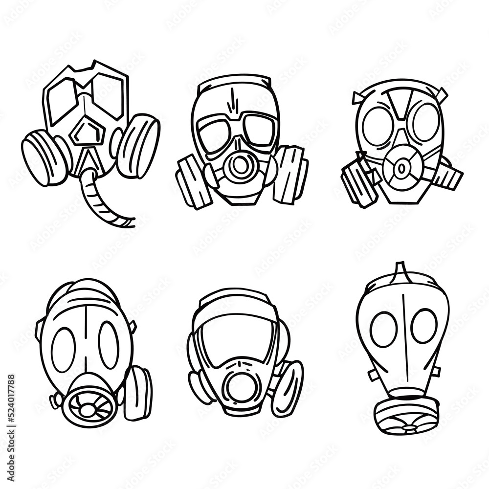 Gas mask Vector sketch illustration Hand drawn, Set in a doodle cartoon ...
