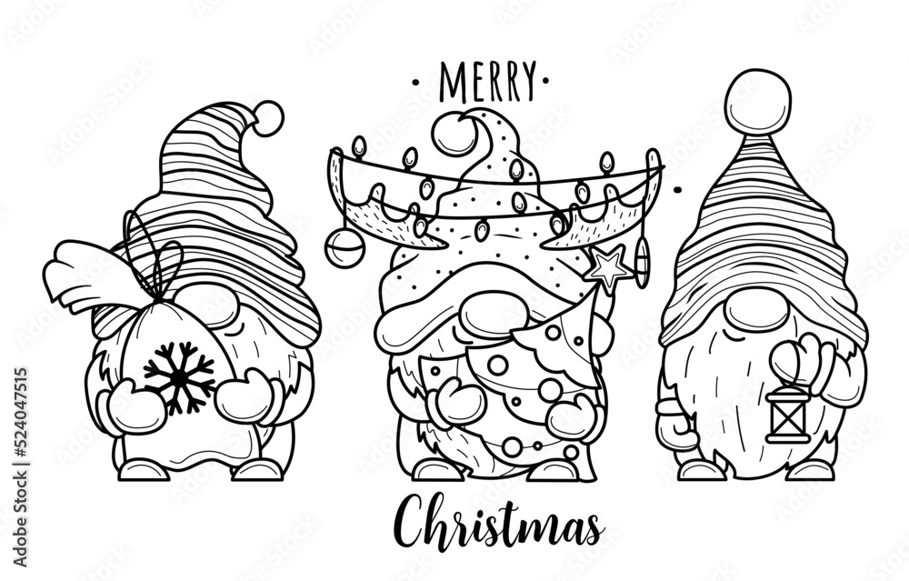 Cute cartoon Christmas gnome with christmas lights for coloring book ...
