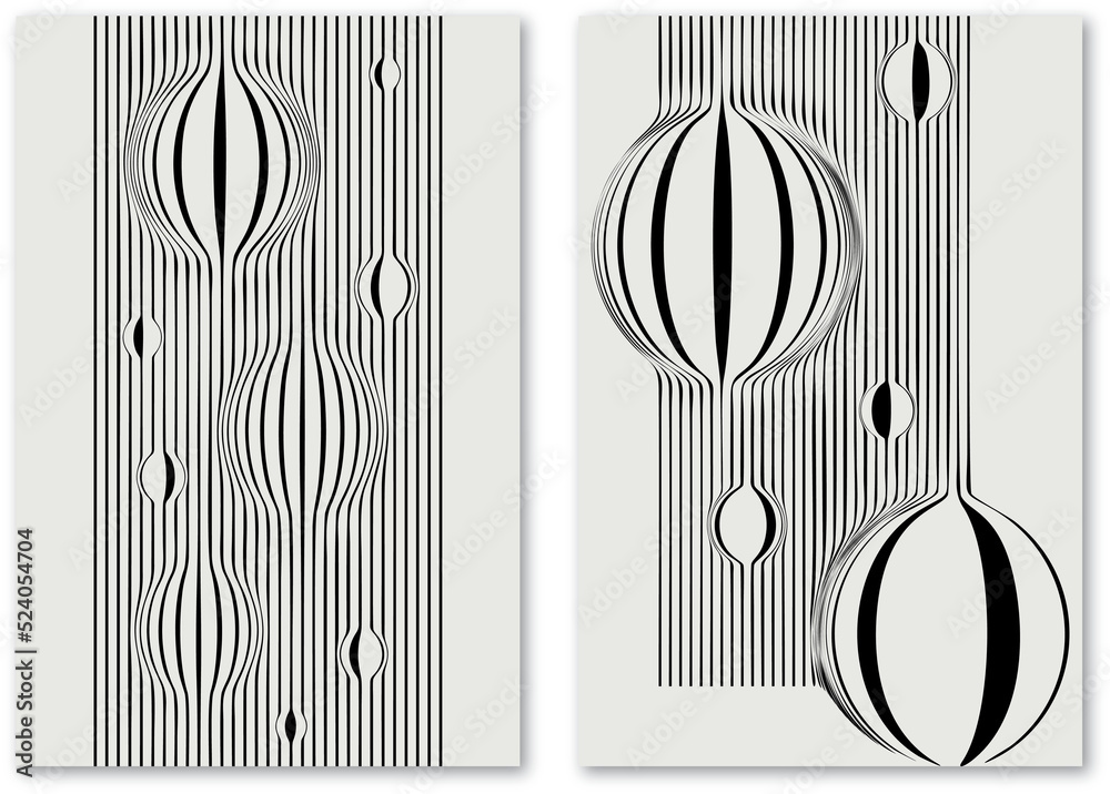 Hemispheres lined optical illusion pattern, 3d black and grey lines in ...