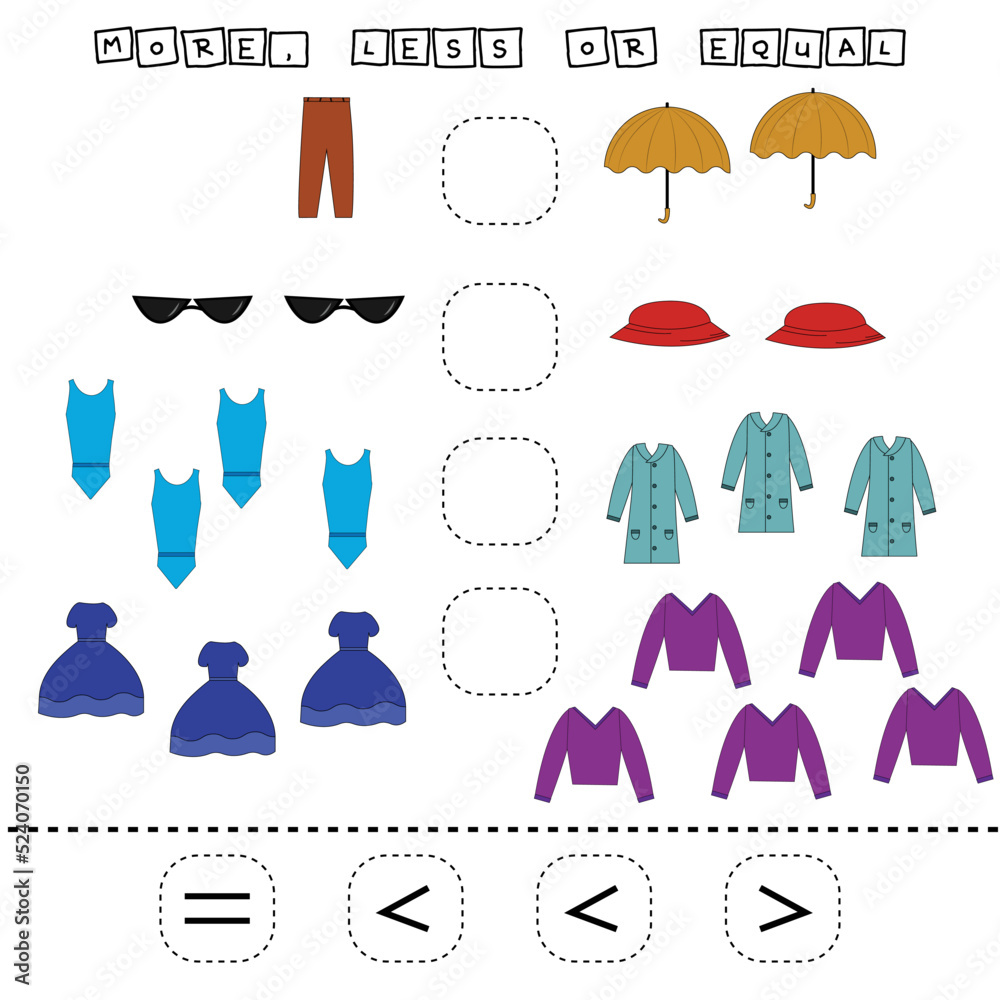 Which is greater, less or equal game withcolorful clothes. Worksheet ...