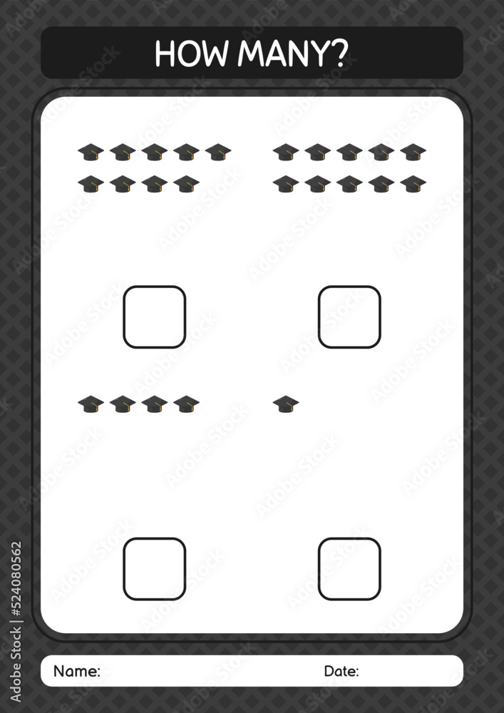 How many counting game with graduation cap. worksheet for preschool ...