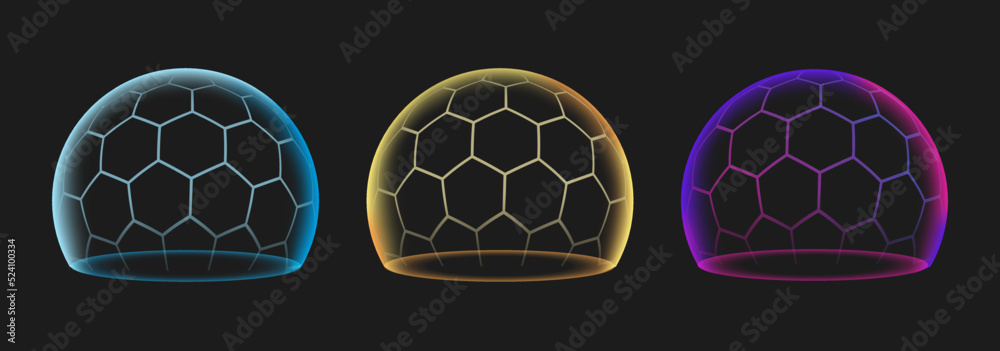 Bubble shields, protection force fields. Vector realistic set of safety ...