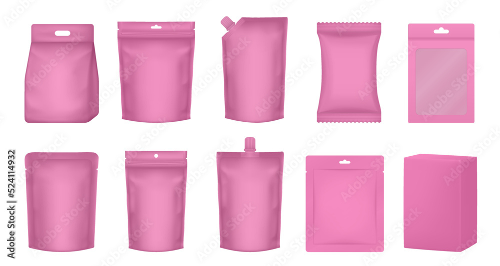 Set of milk cardboard package. Vector zip bag. Realistic carton package ...