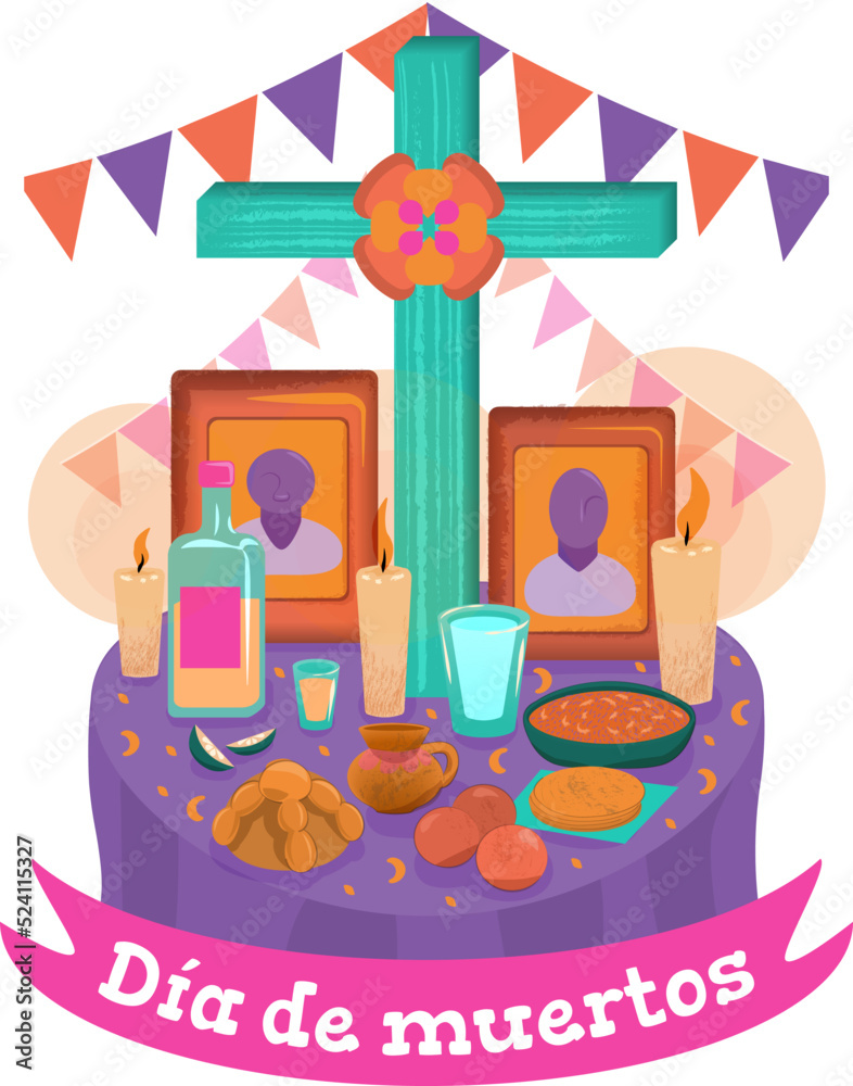 Vector de ofrenda para día de muertos, con elementos tradicionales maya ...