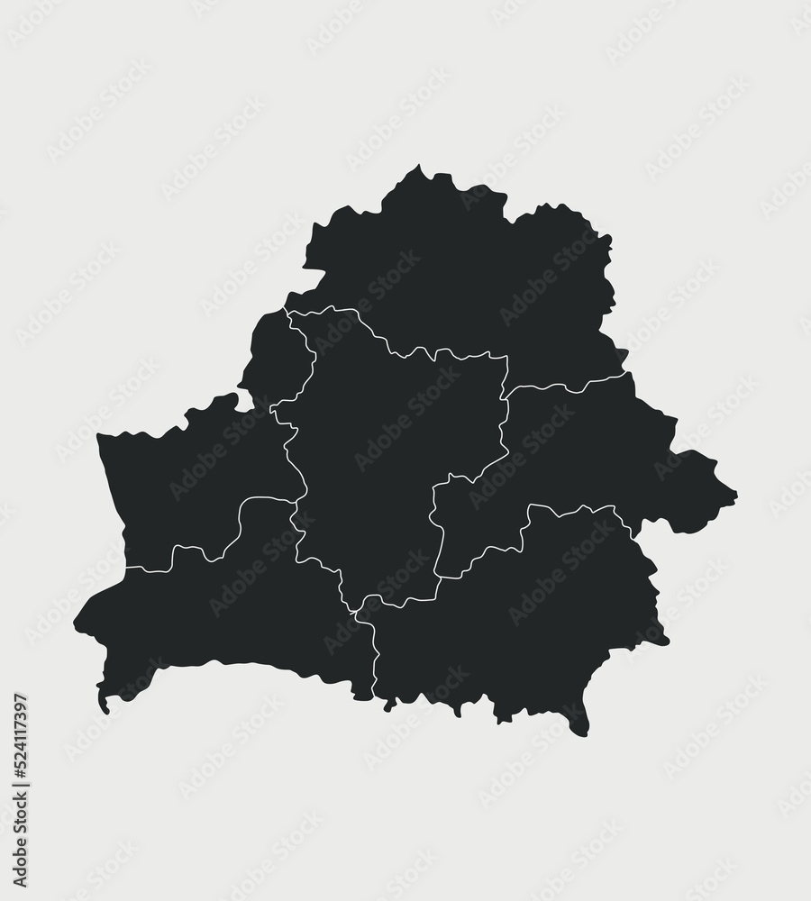Belarus map with regions isolated on white background. Outline Map of ...