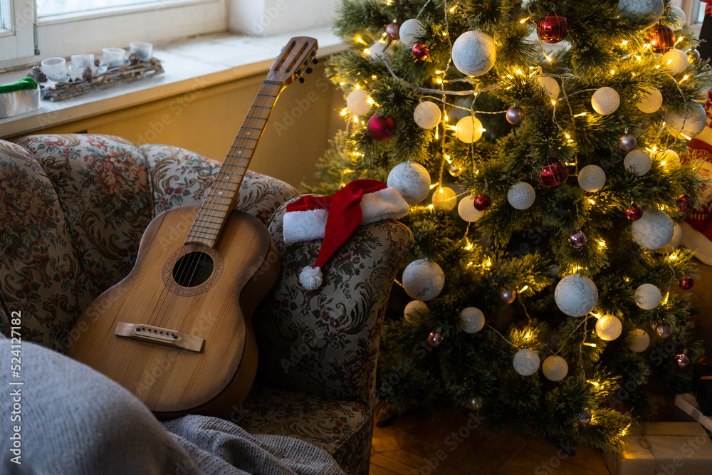Gifts and presents under the xmas tree. Christmas tree with christmas ...