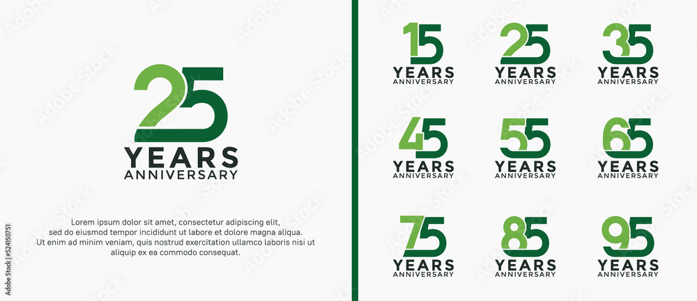 set of anniversary logotype green color on white background for ...