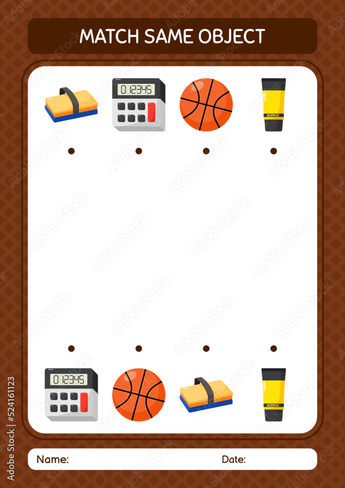 Match with same object game summer icon. worksheet for preschool kids ...