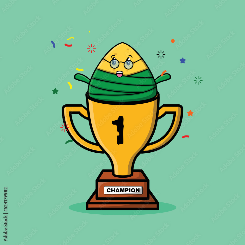 Cute cartoon chinese rice dumpling character in trophy in concept flat ...