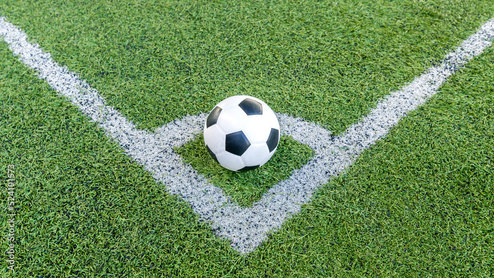 soccer Football on Corner kick line of ball and a soccer field ...
