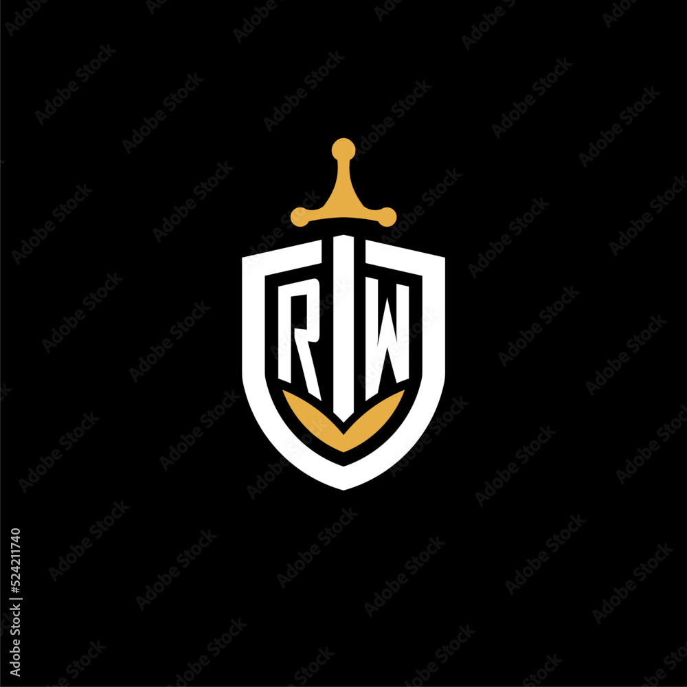 Creative letter RW logo gaming esport with shield and sword design ideas Stock Vector | Adobe Stock