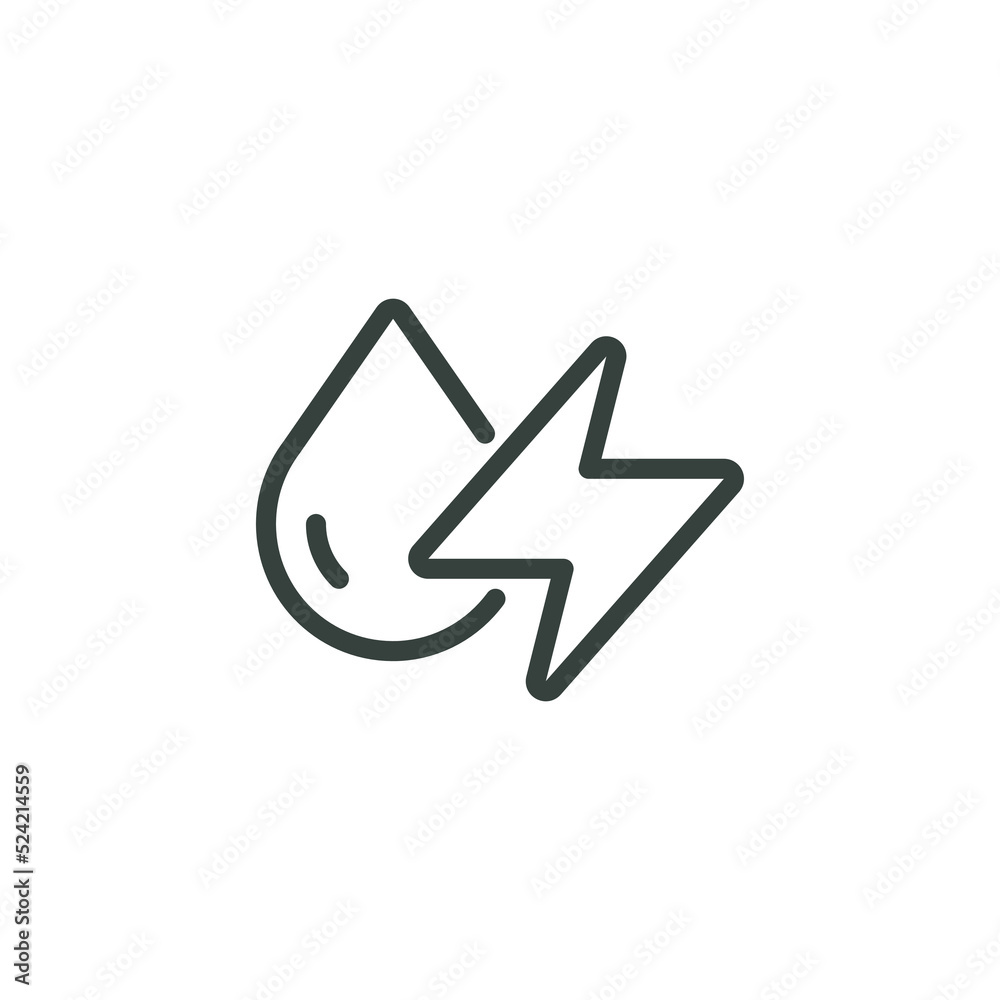 Thin Outline Icon Drop of Water and Lightning Electricity. Such Line ...