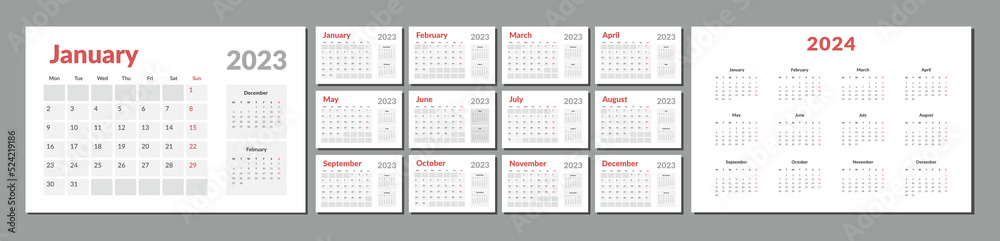 2023-2024 Calendar Planner Template. Vector layout of a wall or desk ...