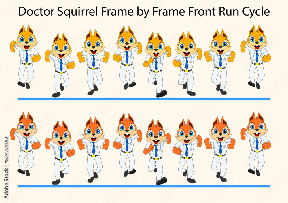 Cartoon Cute Squirrel Front run cycle Vector illustration. Easy to edit ...