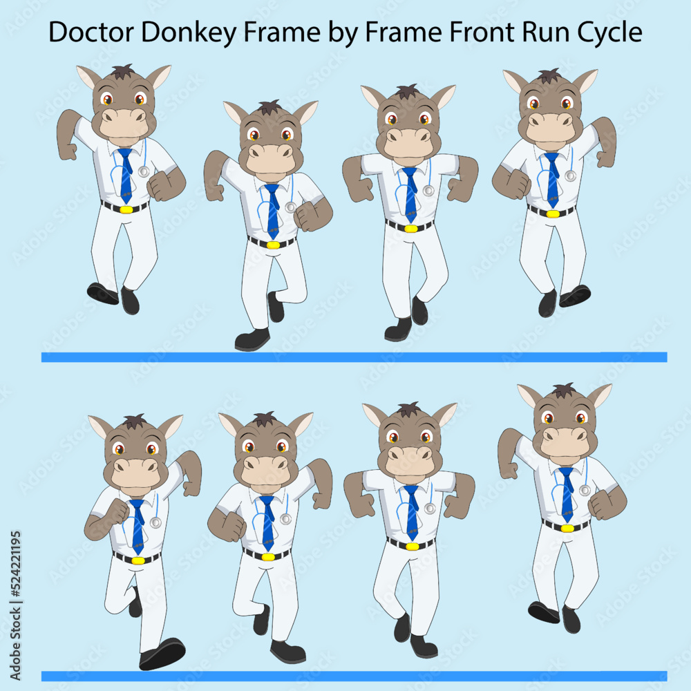 Cartoon donkey front Run cycle Vector illustration. Easy to edit the ...