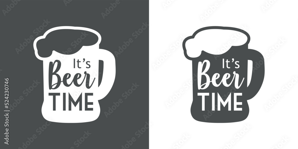 Hora feliz. Logotipo con texto manuscrito It's Beer Time en silueta de ...