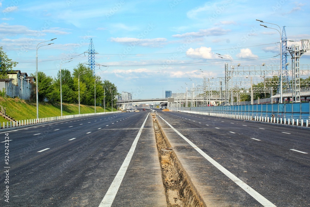 New traffic intersection road construction site. Development of ...