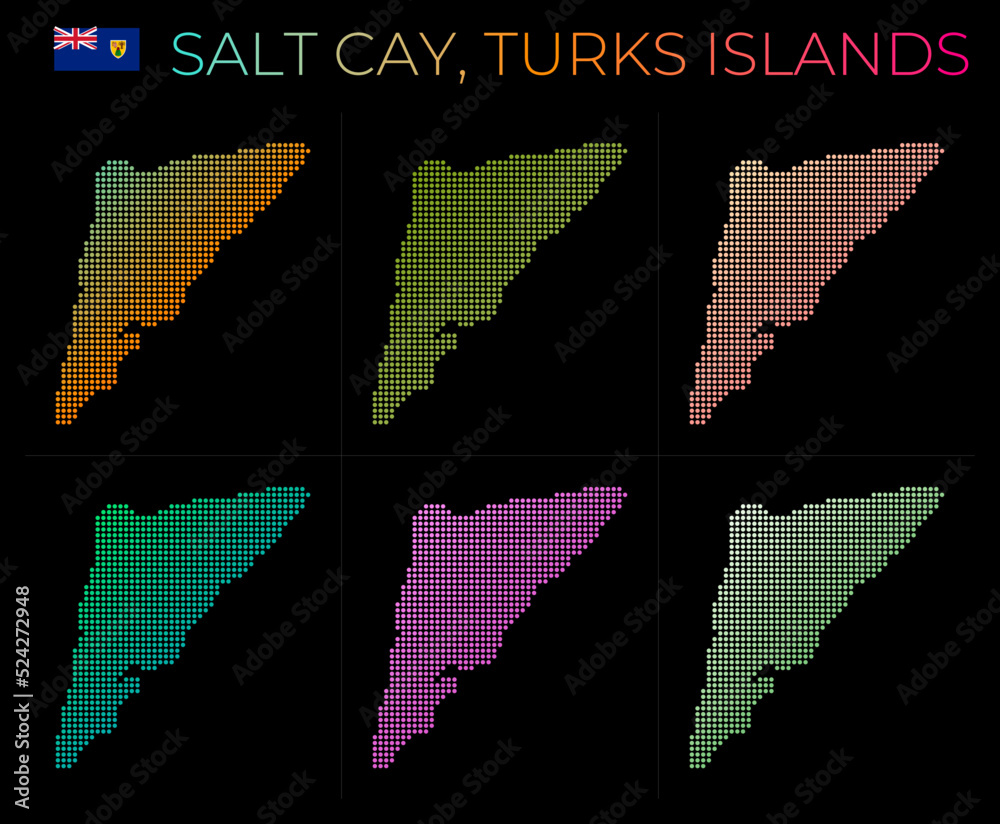 Salt Cay, Turks Islands dotted map set. Map of Salt Cay, Turks Islands ...