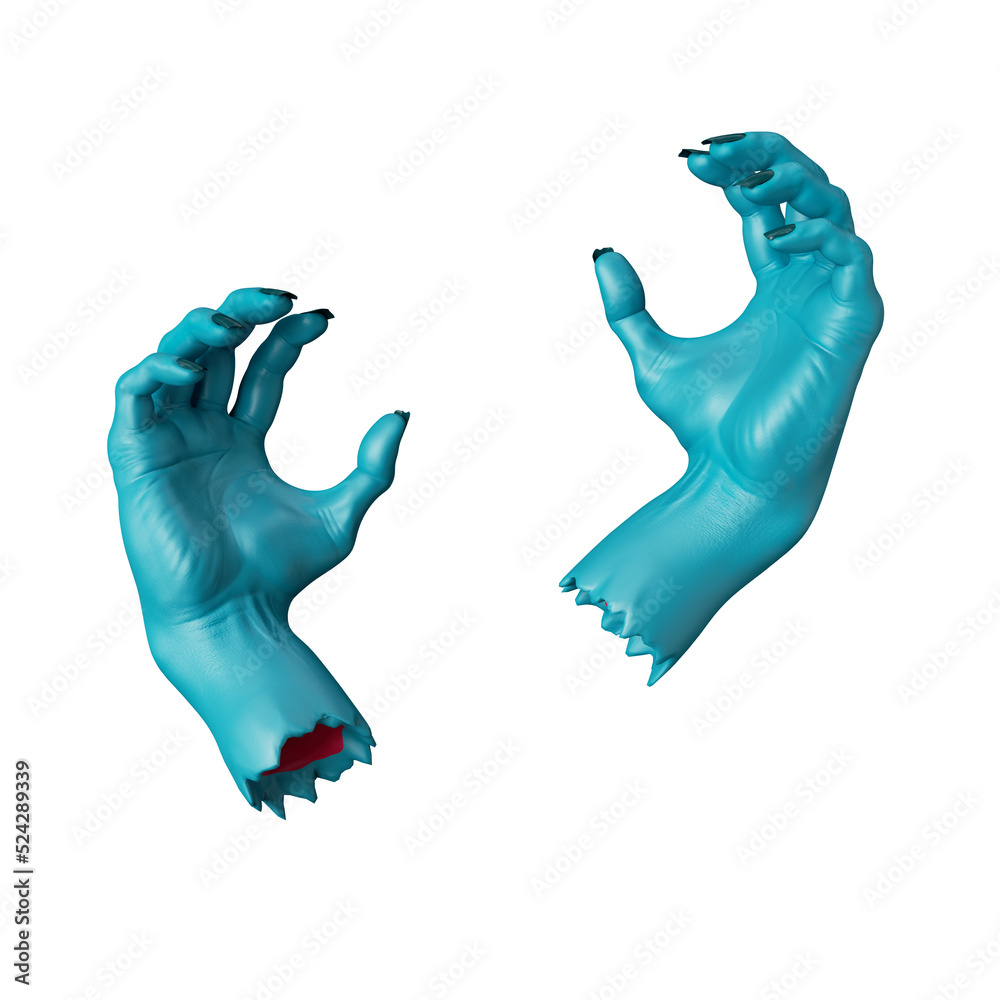 3d render, blue skin monster zombie hands, Halloween clip art isolated ...