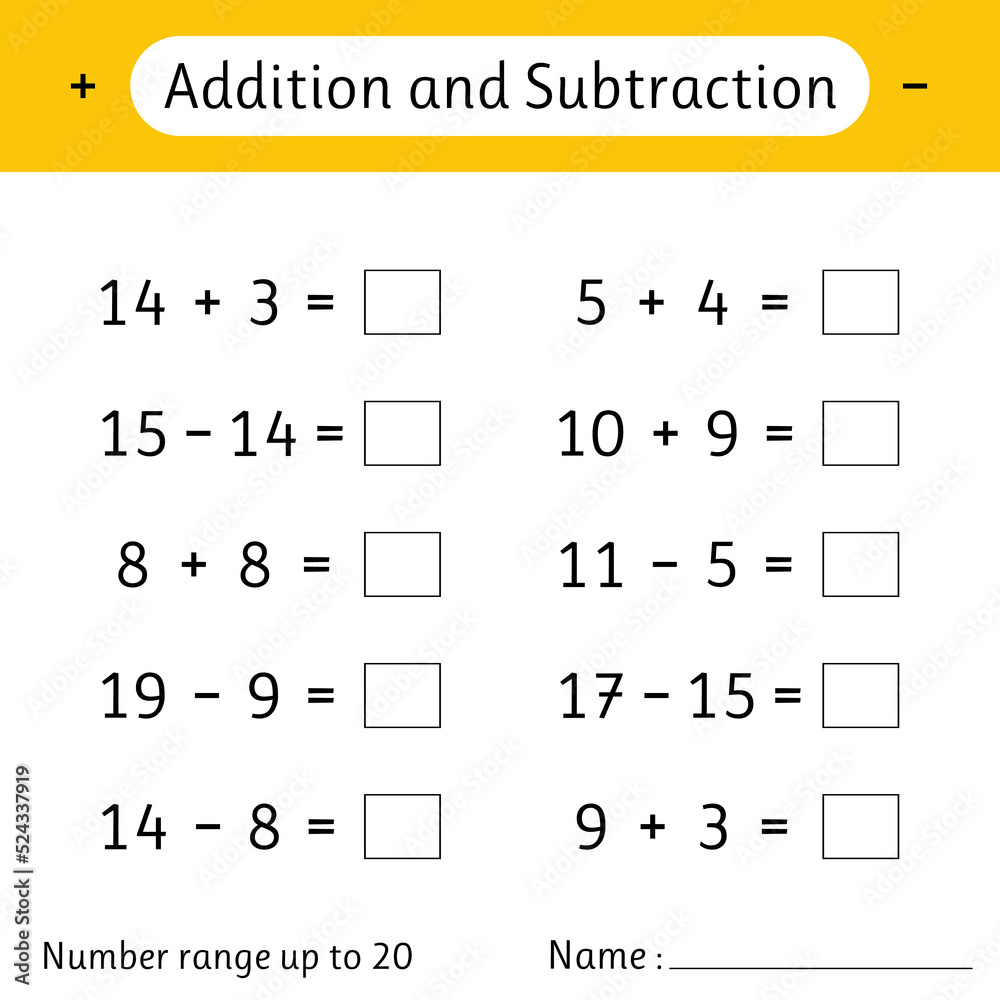 Addition and Subtraction. Number range up to 20. Math worksheet for ...