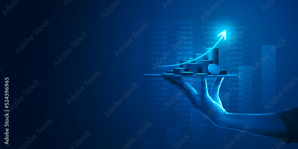 Growth digital money chart stock financial market business arrow on ...