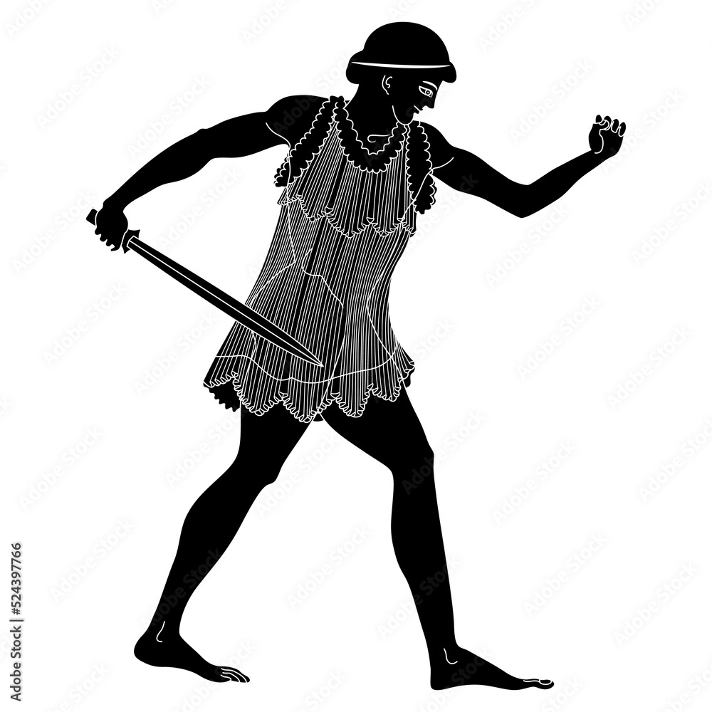 Young ancient Greek man with a sword. Theseus. Vase painting style ...