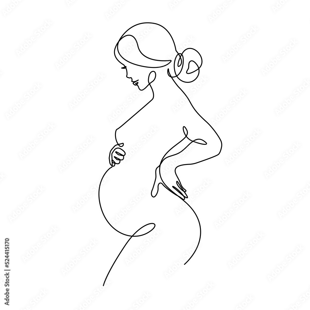 Vetor Pregnant Woman Continuous Line Art Drawing. Pregnancy Concept One Line Drawing Minimalist ...