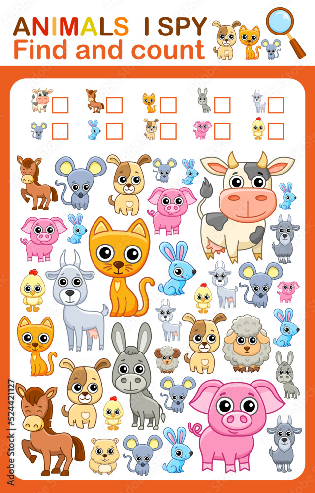Printable worksheet for kindergarten and preschool book page. I spy ...