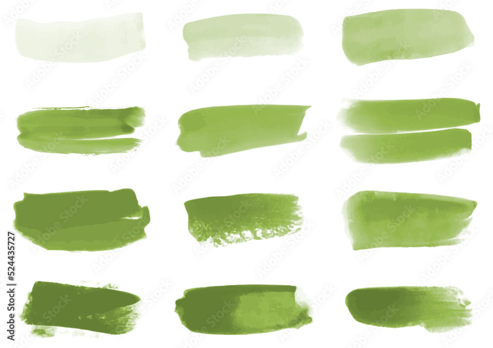 Set of watercolor green brush stroke Stock Vector | Adobe Stock