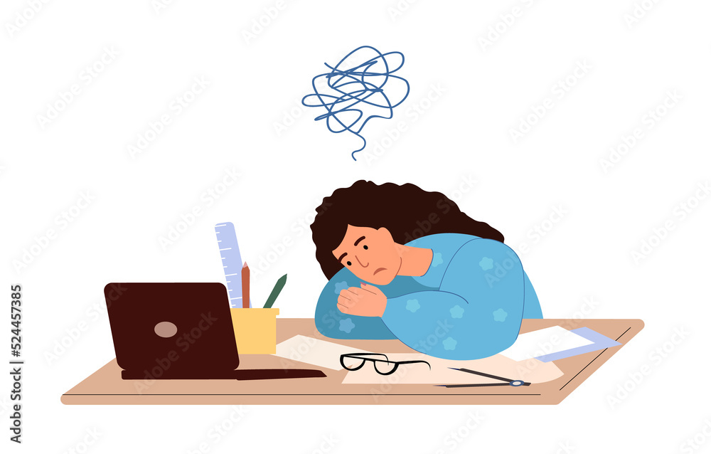 Illustration Stock Tired overworked employee at workplace.Exhausted ...