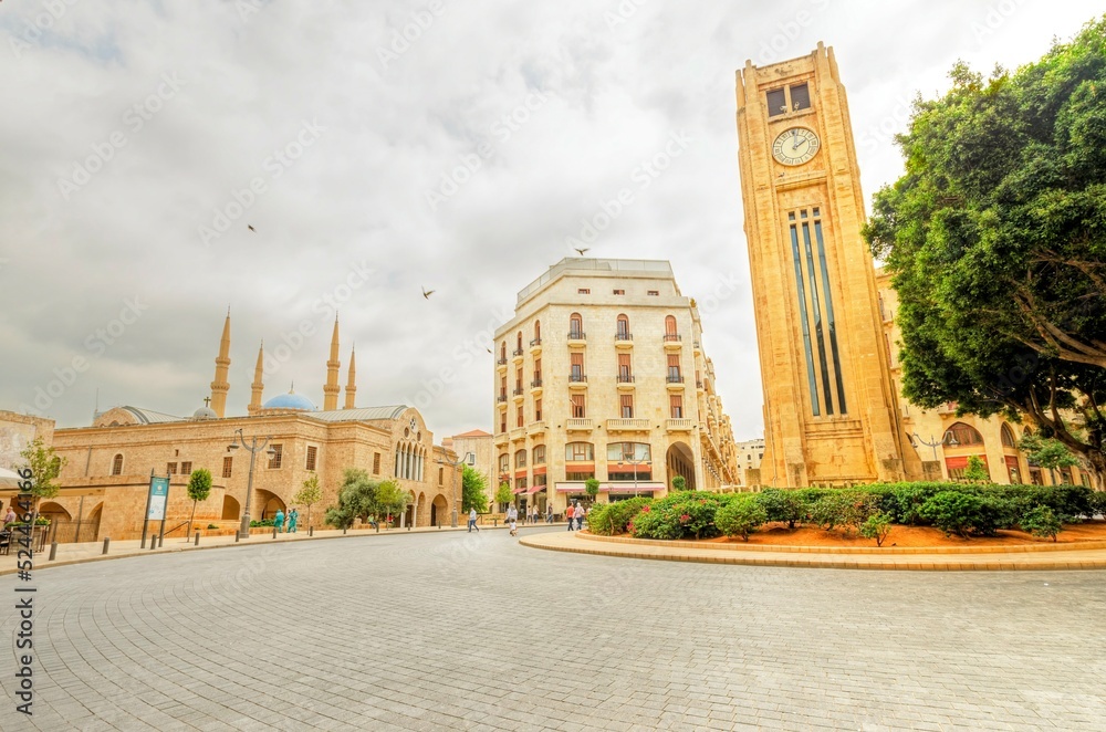 The clock tower in Nejme Square in Beirut, Lebanon, some local ...