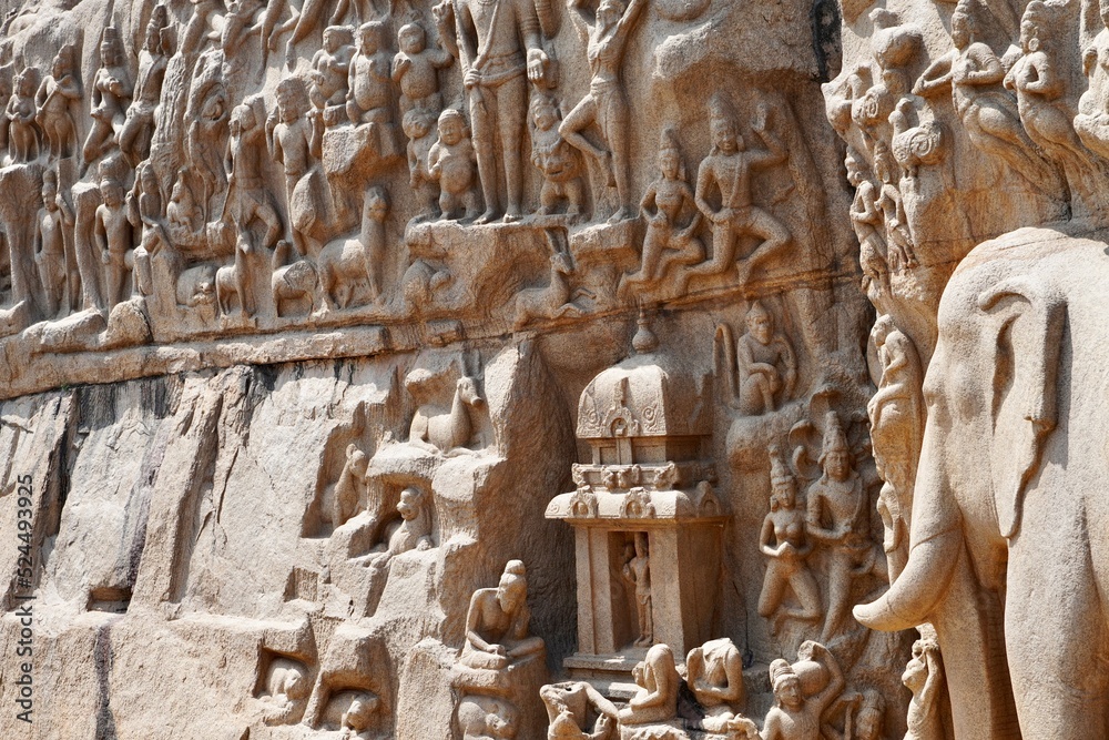 Descent of the Ganges: A giant open-air rock bas relief carved on two ...
