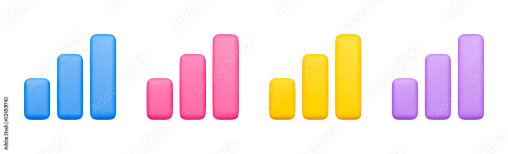 3D render graph bar minimal icon set isolated on white background ...