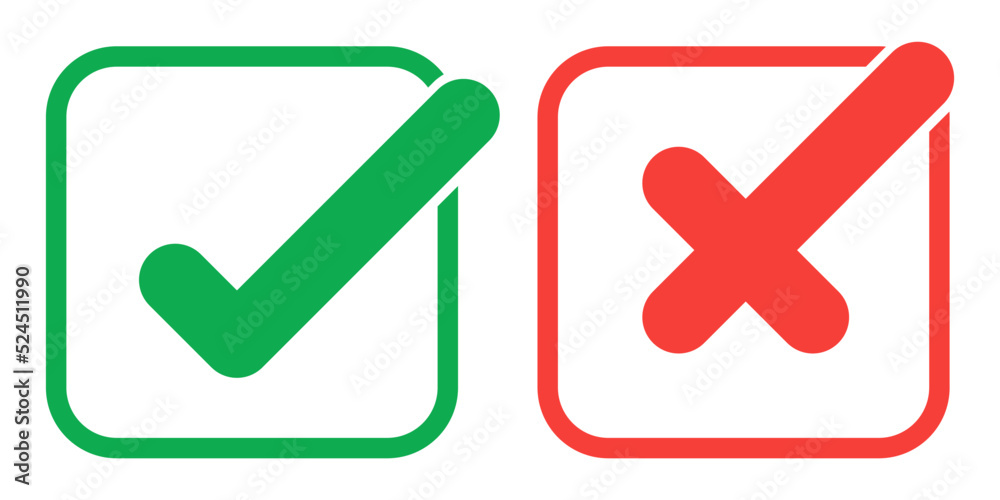 green tick and red cross square mark Stock Vector | Adobe Stock