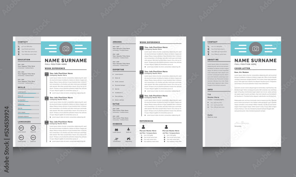 Resume Template Design CV Template Professional resume letterhead, cover letter business layout ...
