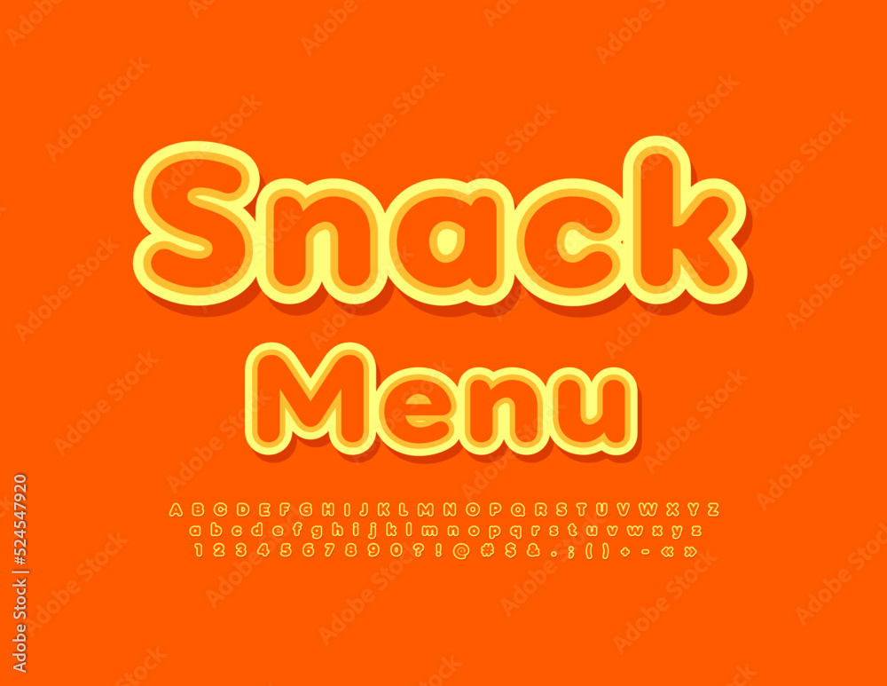 Vector template Snack Menu for Cafe and Restaurant. Bright sticker Font ...