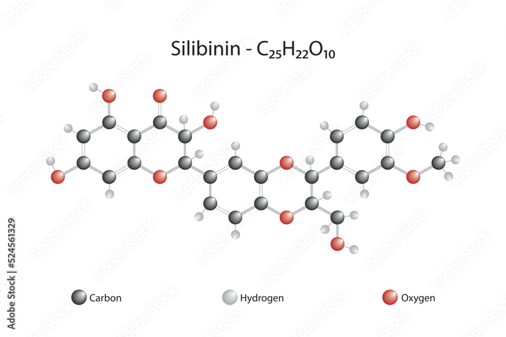 Molecular formula and chemical structure of silibinin Stock Vector ...
