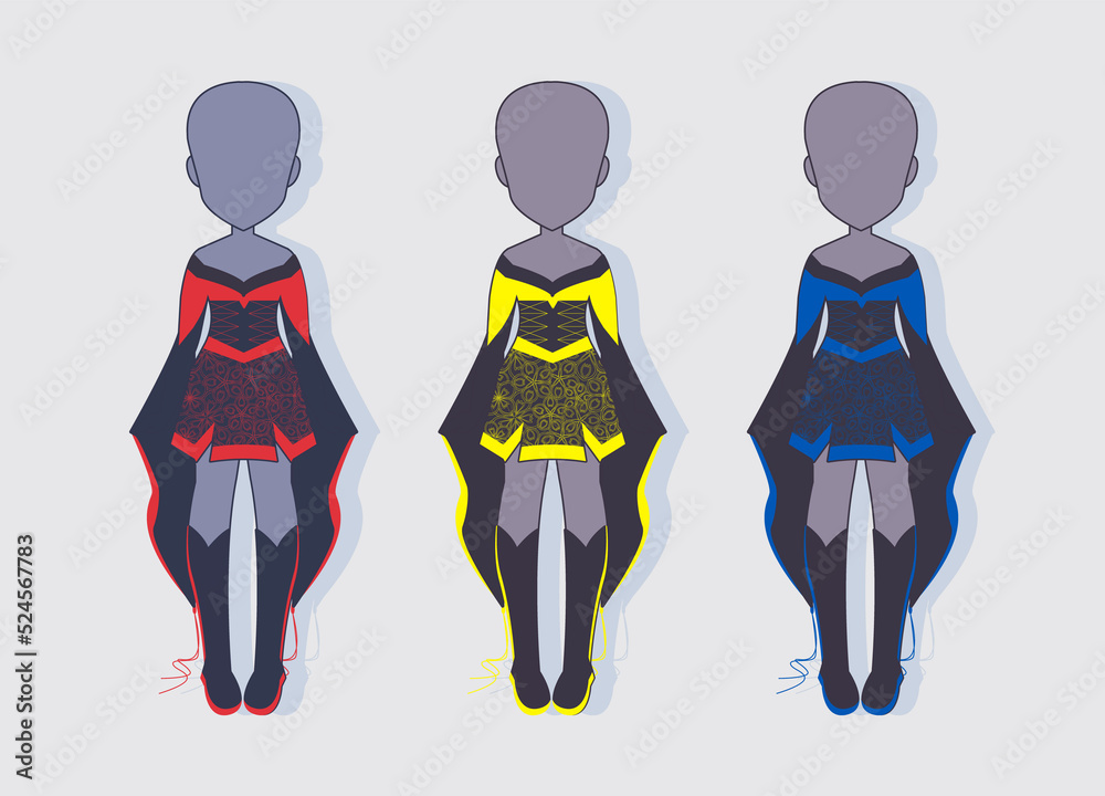 An illustration with a set of clothes. Manga, anime style. Girls ...
