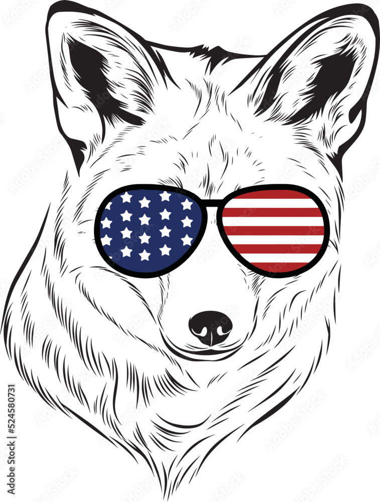 Red Fox vector eps , Fox in Bandana, sunglasses, Fourth , 4th July ...