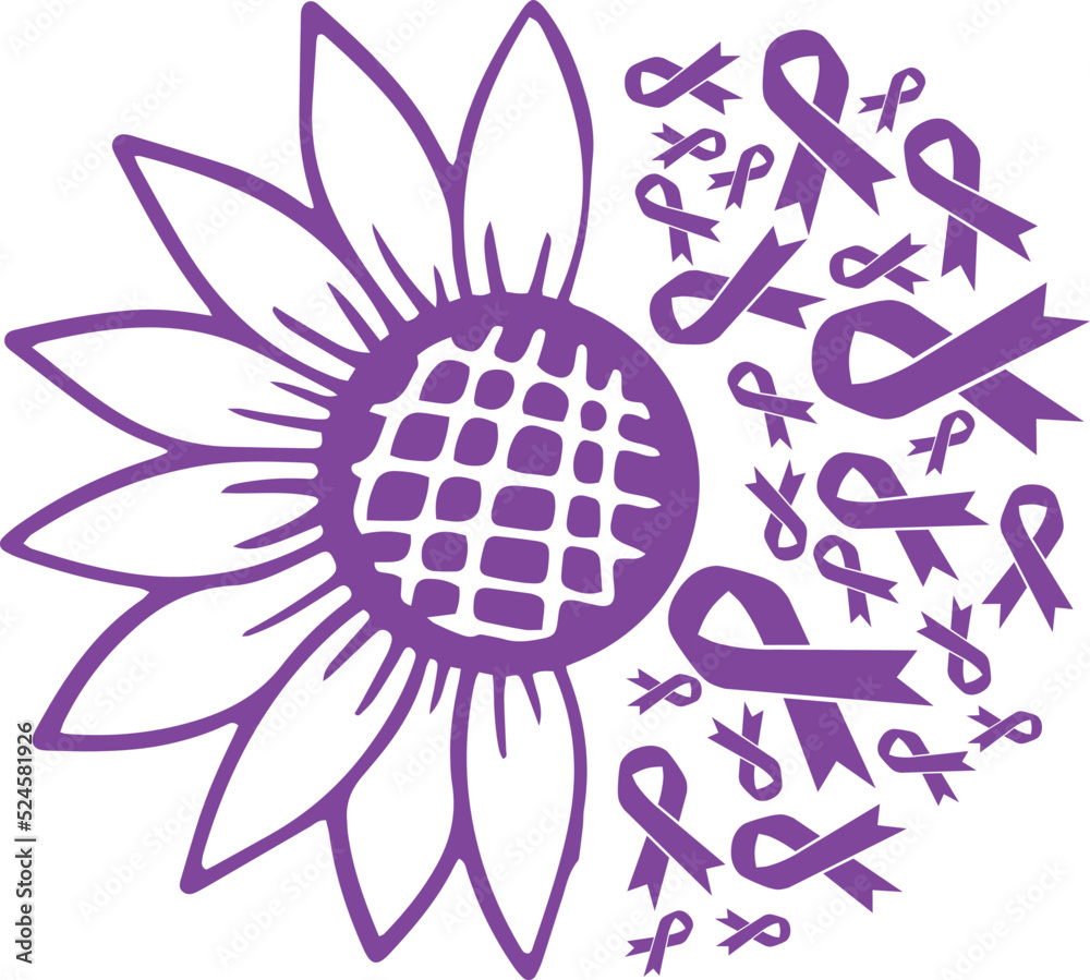 Sunflower Hodgkin Lymphoma Violet Ribbon vector eps,Hodgkin Lymphoma ...