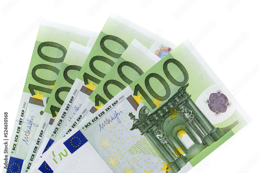 Euro 100 hundred currency bills fan isolated transparent background ...