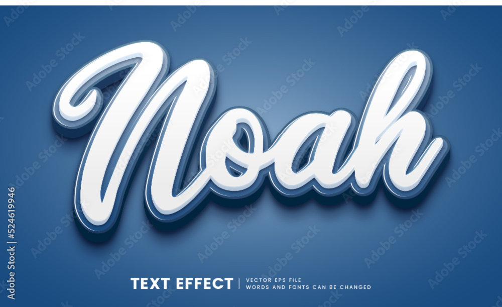 Editable 3d blue noah text effect. Script fancy font style perfect for ...