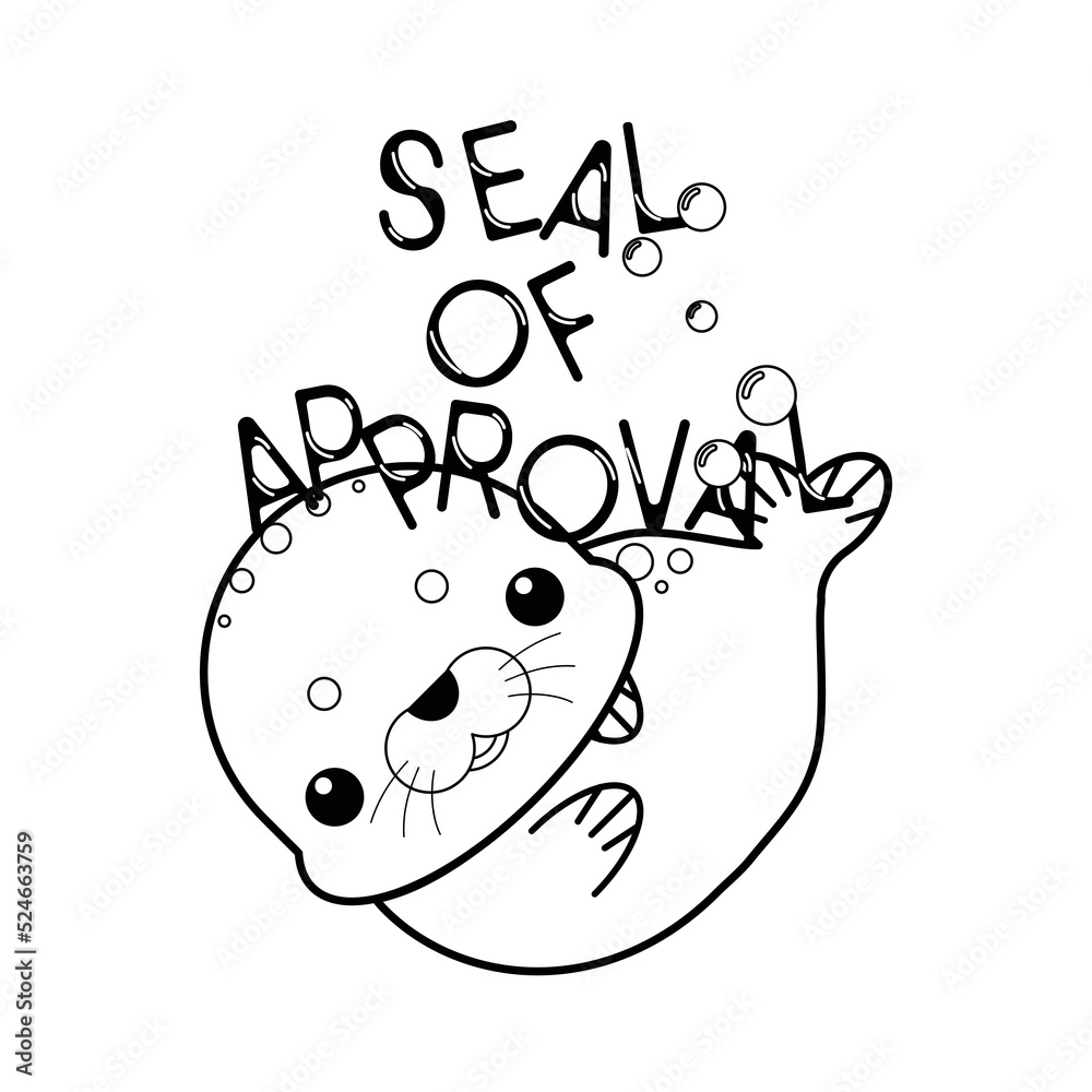 Cartoon seal of approval coloring Page for kids. Vector black line ...